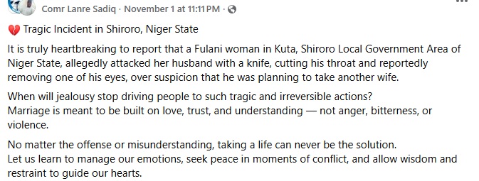 Woman Attacks Husband Over His Plan to Marry Second Wife in Niger State